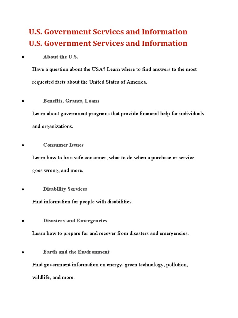U.S. Government Services and Information U.S. Government Services and ...