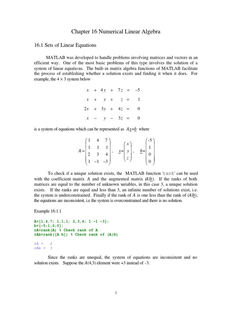 Chapter 16 Numerical Linear Algebra: 16.1 Sets of Linear Equations ...