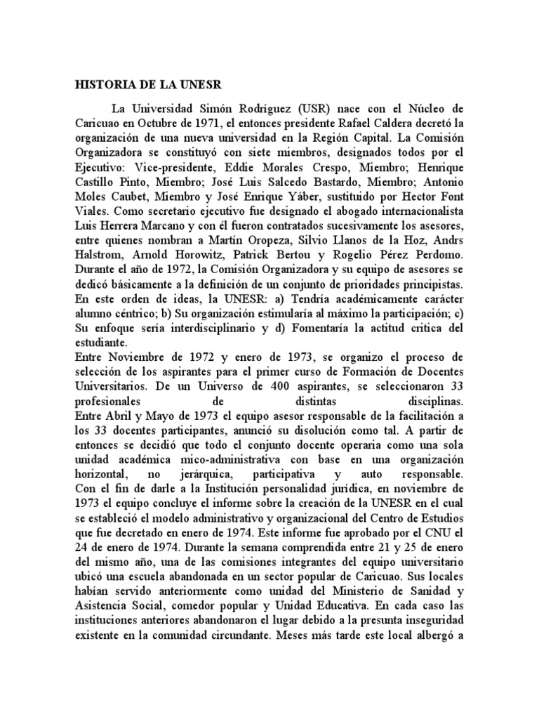 Historia de la UNESR: Fundación y Valores | PDF