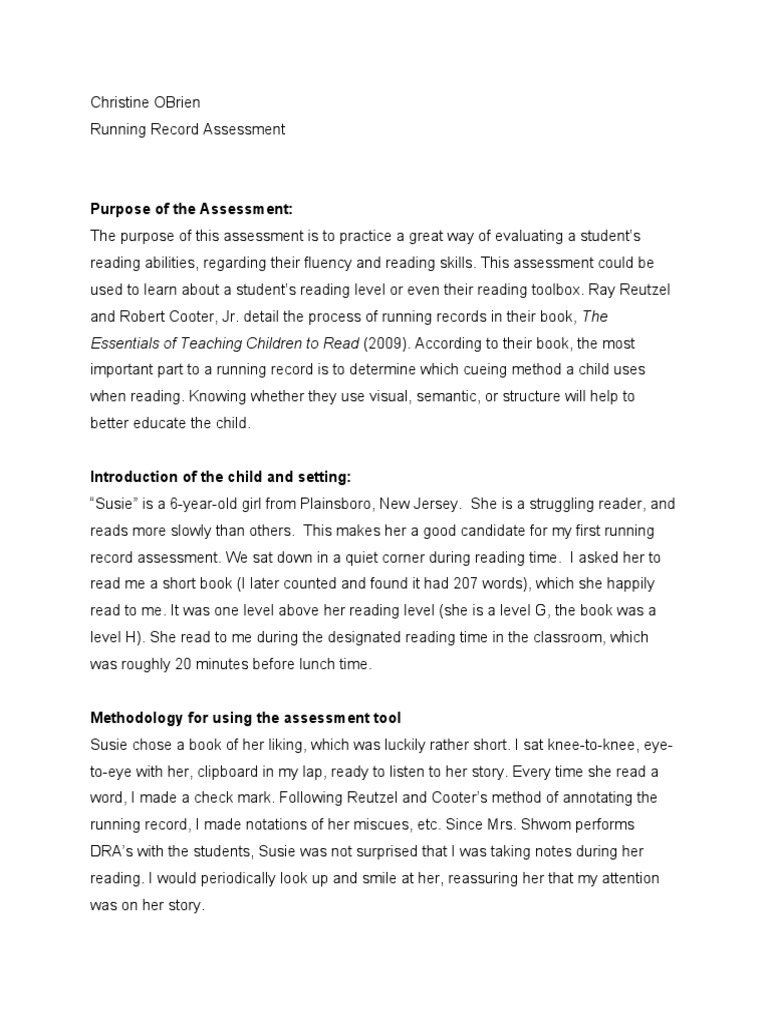 Running Record Assessment For Reading Skills Pdf Applied Psychology