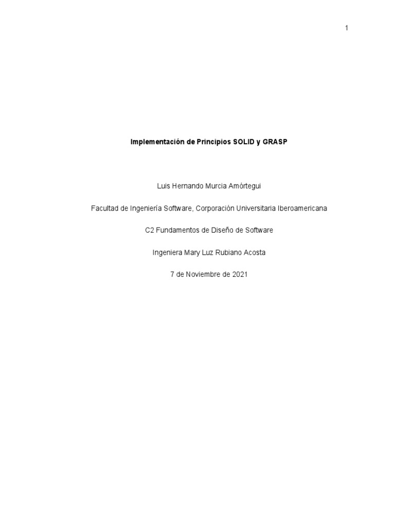 2.1. Trabajo Escritto Actividad 2 - Implementación de Principios SOLID y Grasp | PDF | Clase ...