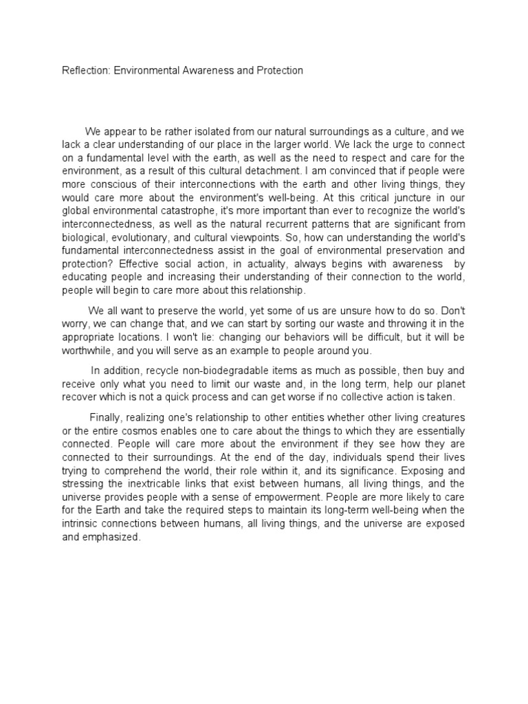 Environmental Awareness Reflection | PDF | Awareness | Life
