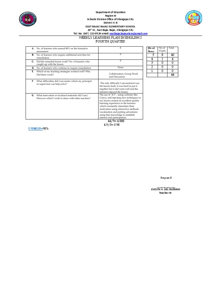 Mastery Index in English 2 Lesson Plan | PDF | Learning | Educational ...