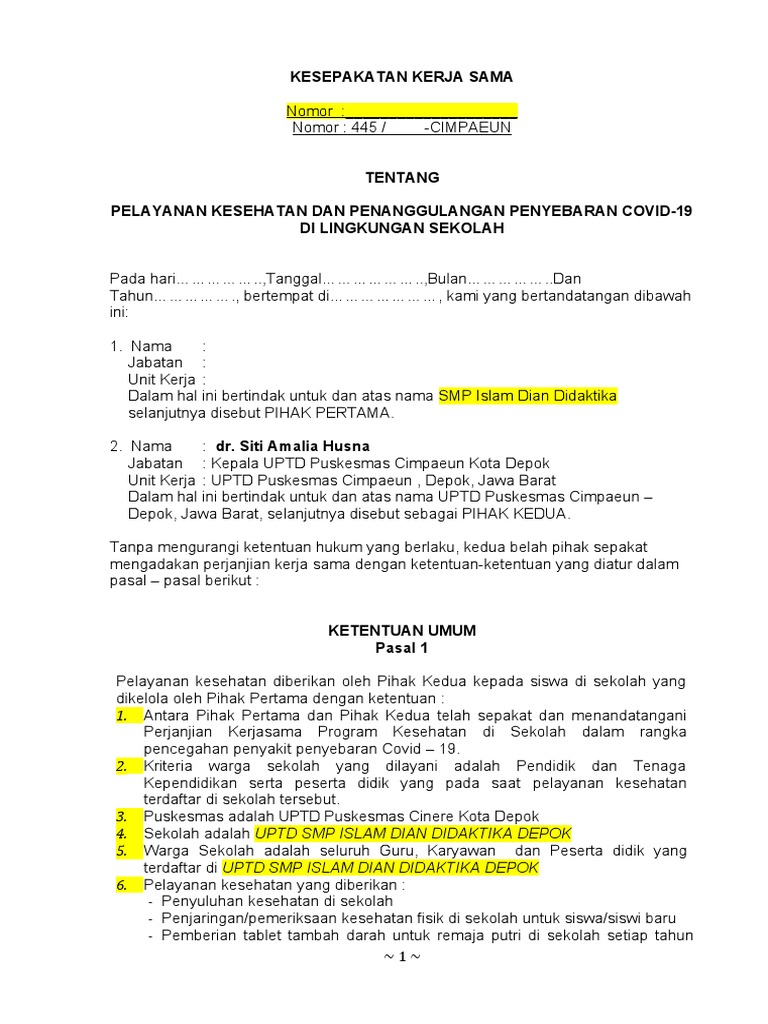 MOU SMP DD Dengan Puskesmas Cimpaeun FIX | PDF