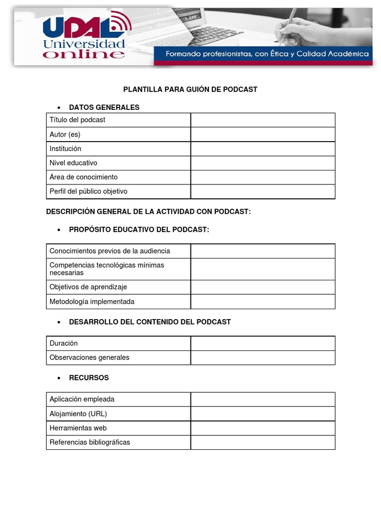 Plantilla para Realizar Guion Del Podcast | PDF | Podcast | Aprendizaje