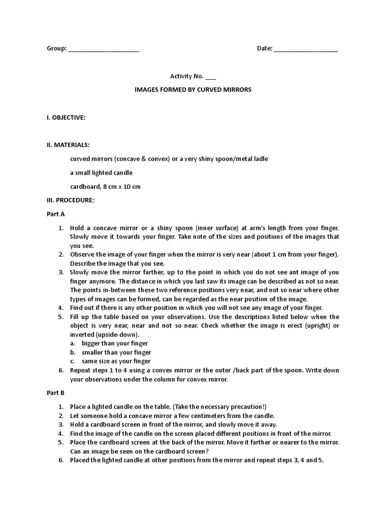 SCIENCE 18 Activity Sheet - Images Formed by Curved Mirrors | PDF ...