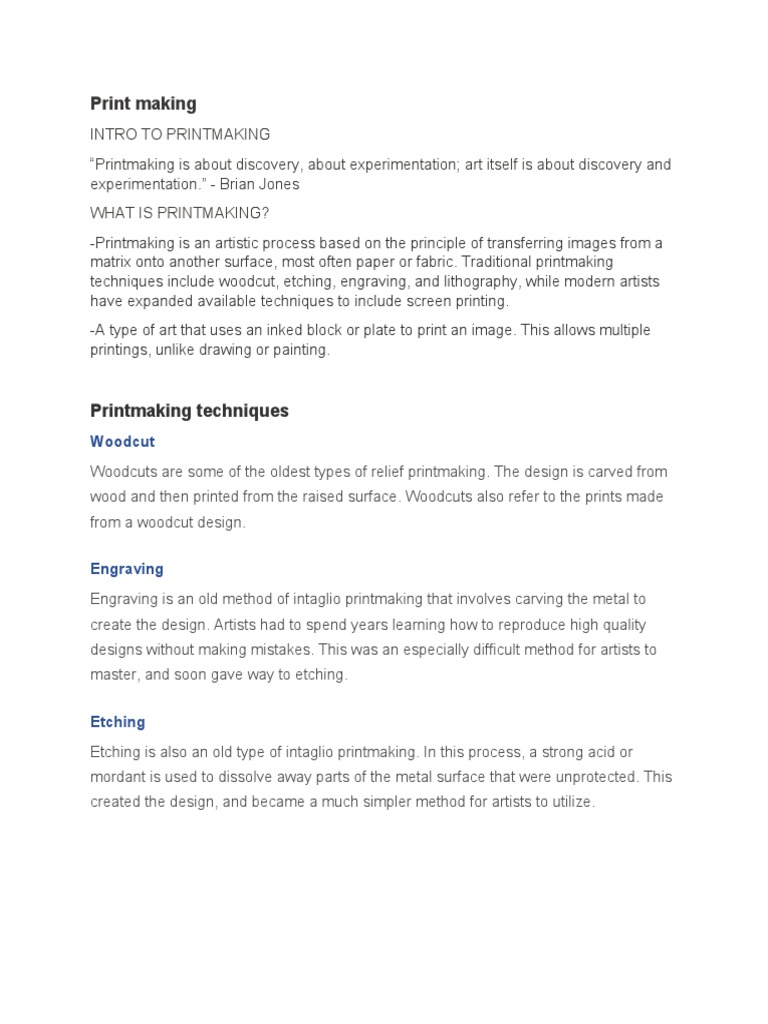 Print Making: Printmaking Techniques | PDF | Printmaking | Puppets