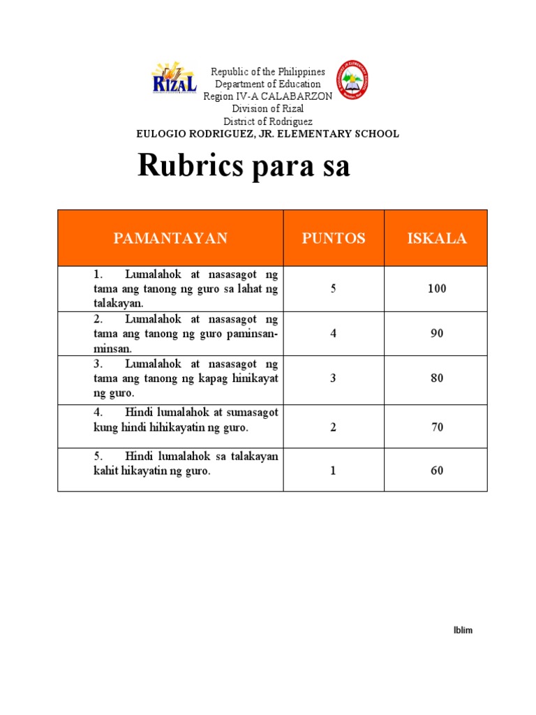 Rubriks para Sa Baitang 2 | PDF