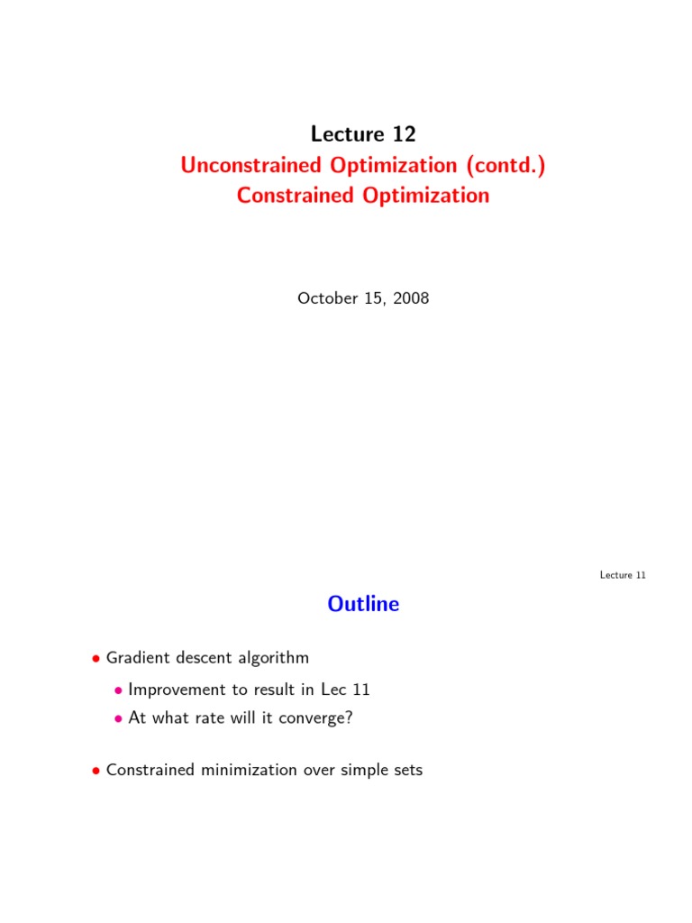 Unconstrained Optimization (Contd.) Constrained Optimization | PDF | Mathematical Optimization ...