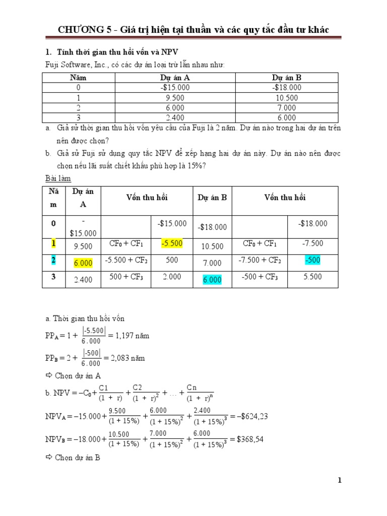 GI I BT Chuong - 5 - Gia - Tri - Hien - Tai - Thuan - Va - Cac - Quy - Tac - Dau - Tu - Khac | PDF