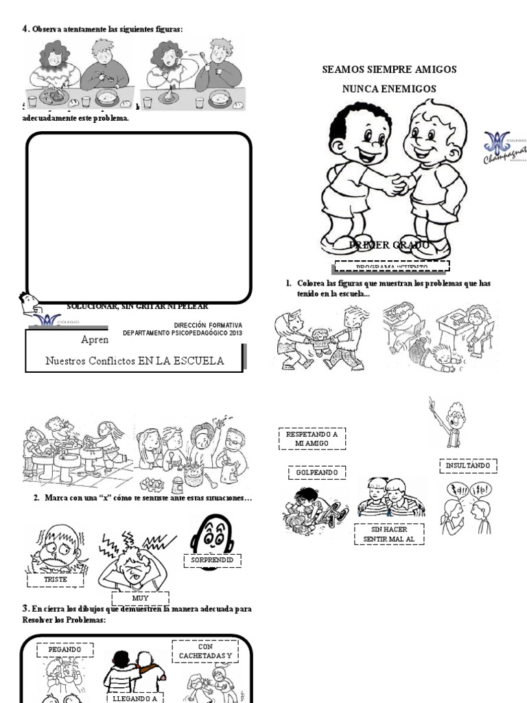 Resolución de Conflictos - Ficha Primer Grado | PDF