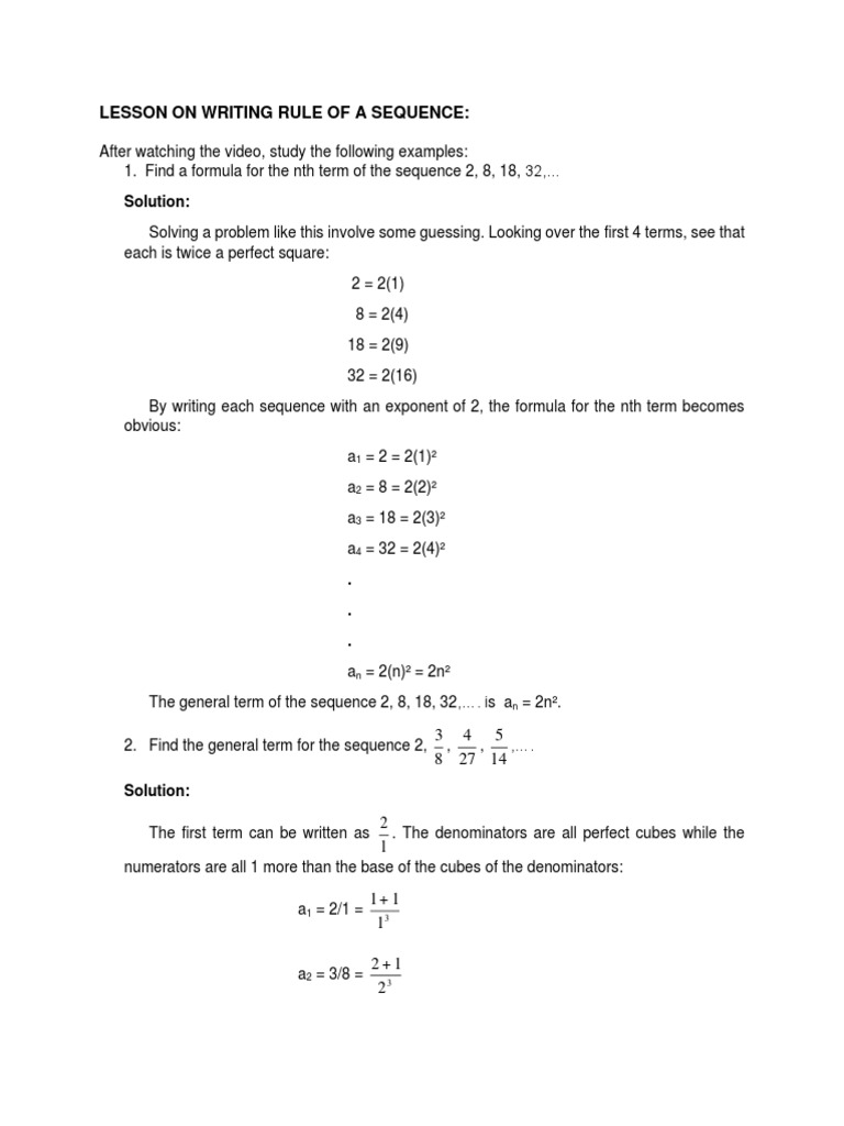 Lesson On Writing Rule of A Sequence | PDF | Numbers | Sequence