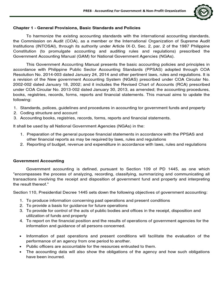 Chapter 1 - General Provisions, Basic Standards and Policies | PDF ...