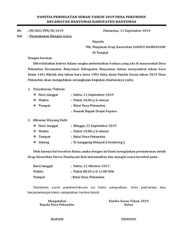 Surat Permohonan Mengisi Acara | PDF