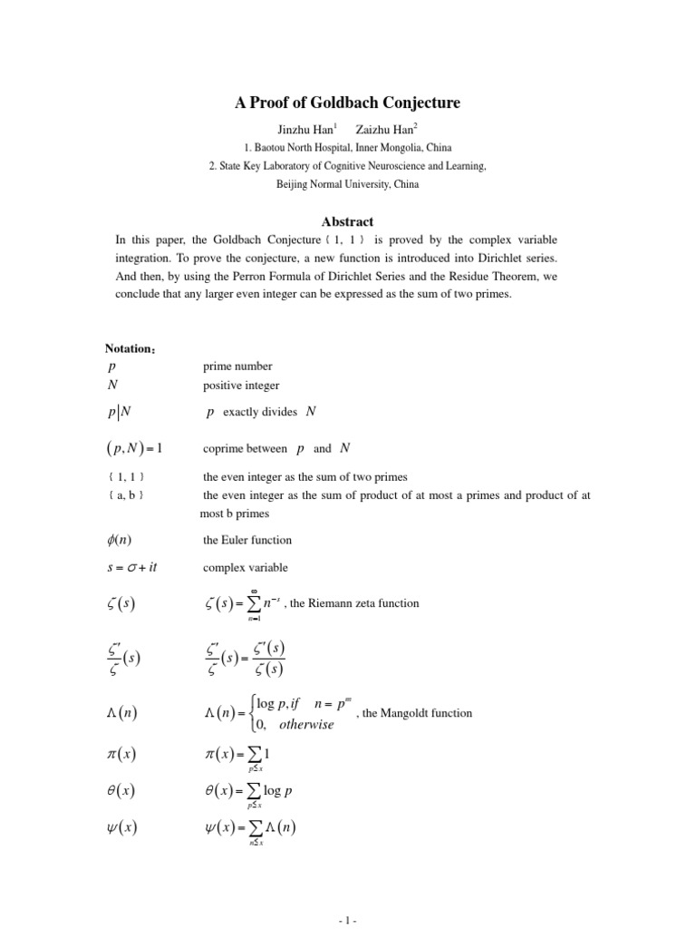 A Proof of Goldbach Conjecture | PDF | Prime Number | Conjecture