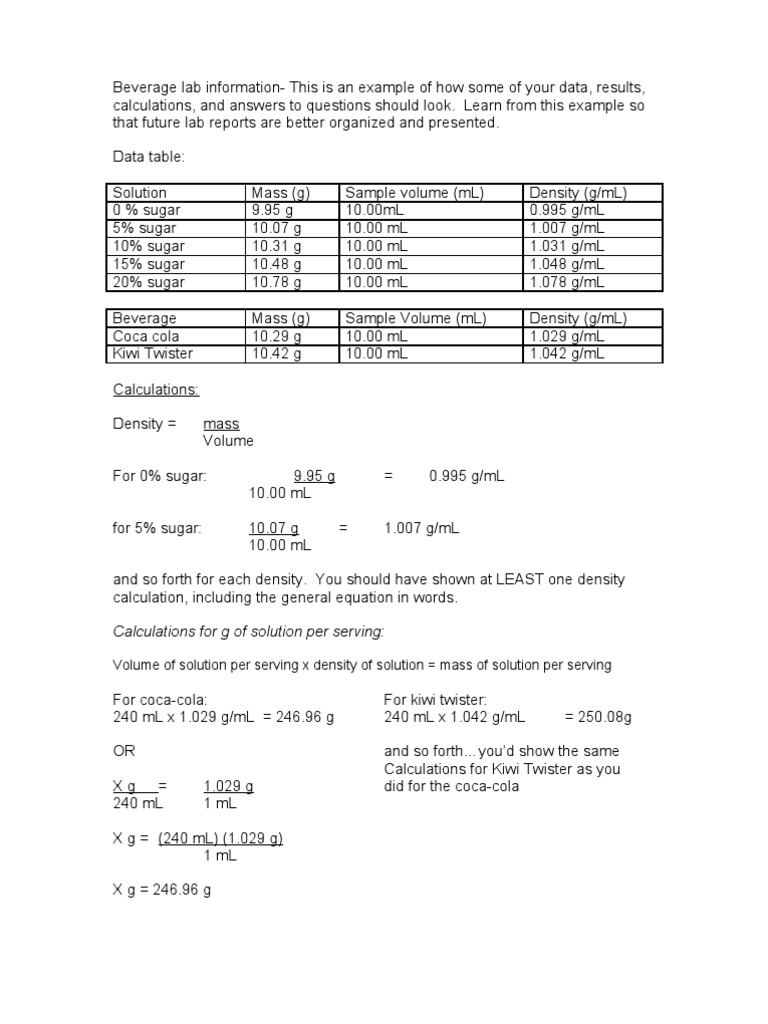 Beverage Lab Information | PDF | Gram | Litre