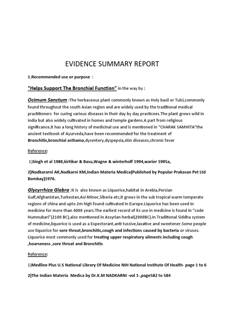 Bronchial Support Evidence Report | PDF | Ayurveda | Clinical Medicine