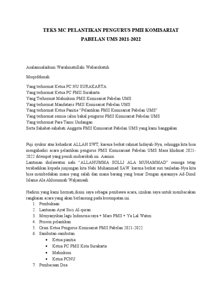 Teks MC Pelantikan Fix | PDF