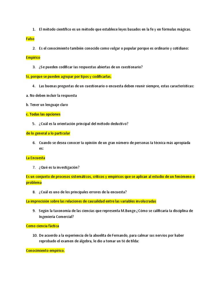 Examen del Método Científico: Preguntas Clave | PDF | Método científico ...