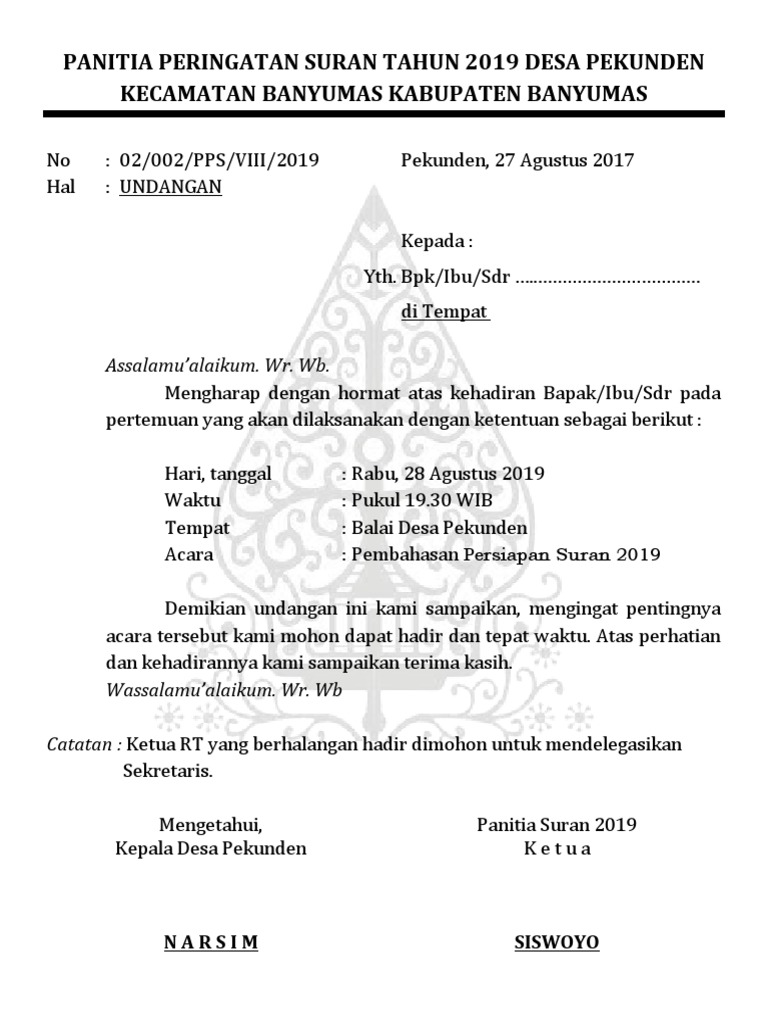 Undangan Rapat Persiapan Suran 2019 | PDF | Griya & Taman