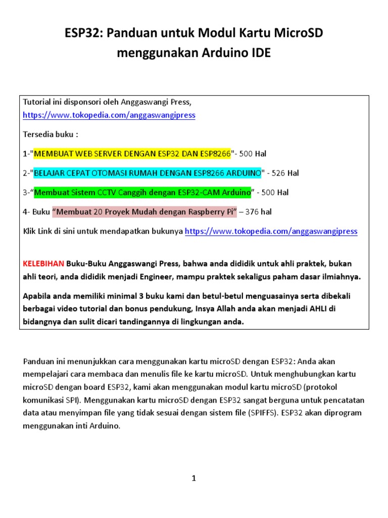 ESP32 Panduan Untuk Modul Kartu MicroSD Menggunakan Arduino IDE | PDF