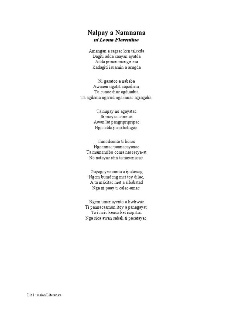 Nalpay A Namnama Ni Leona Florentino | PDF | Poetry