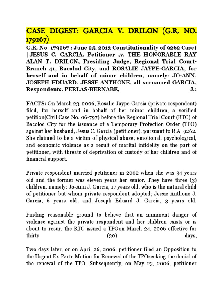 Case Digest: Garcia V. Drilon (G.R. No. 179267) | PDF | Injunction | Lawsuit