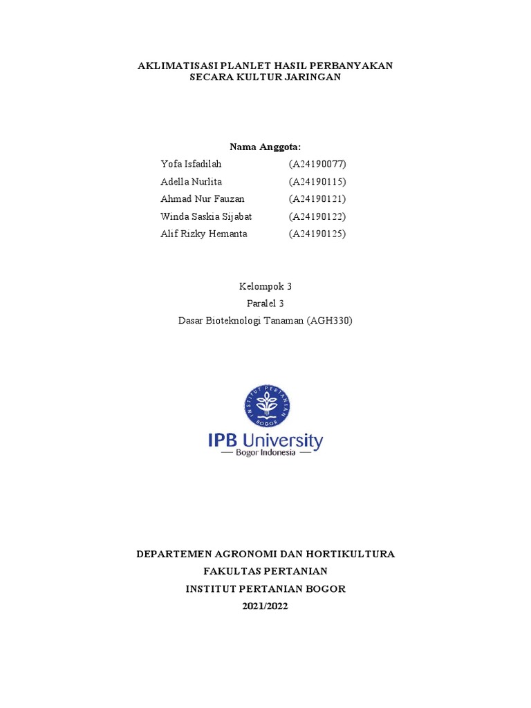 Aklimatisasi Planlet Kultur Jaringan | PDF | Sains & Matematika