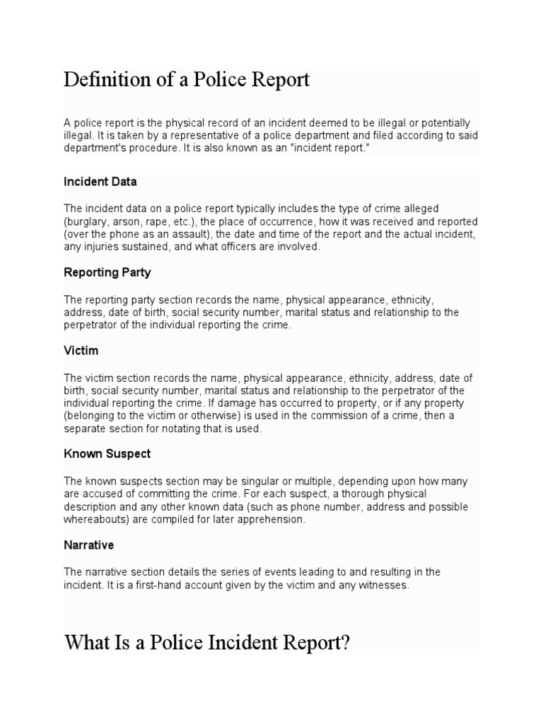 Definition of A Police Report | Download Free PDF | Arrest | Police