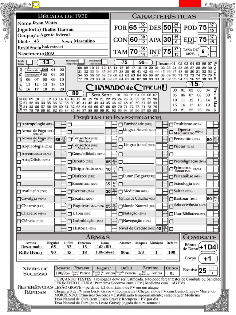 Ficha Editavel CoC 7th 1920s | PDF