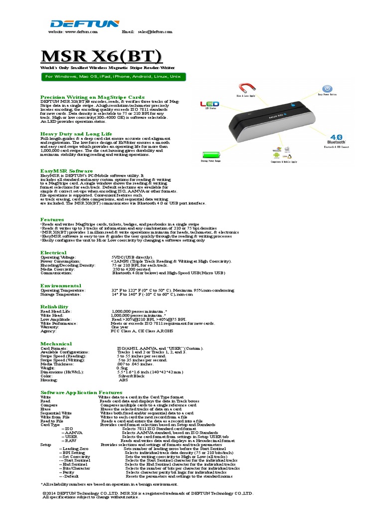 MSR X6 BT Datasheet | PDF | Computing | Information Age