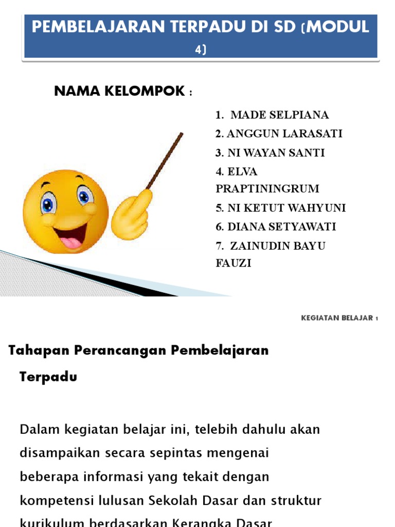 Modul 4 Pembelajaran Terpadu Di SD Fix | PDF | Karier & Perkembangan | Seni