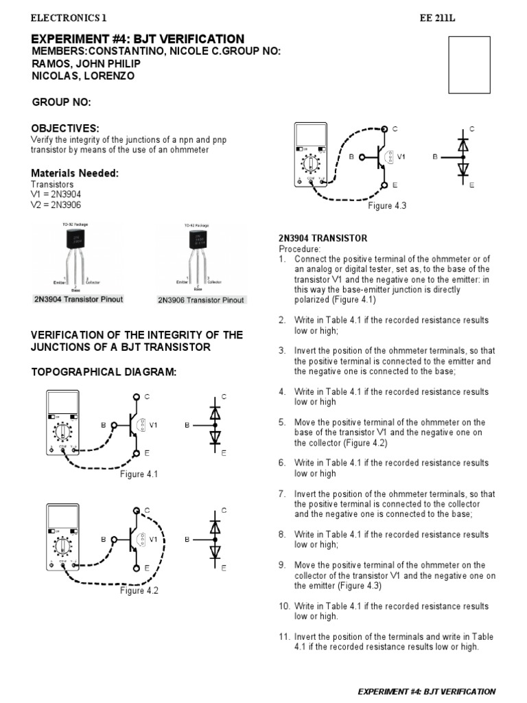 Experiment #4: BJT Verification | PDF | Bipolar Junction Transistor ...
