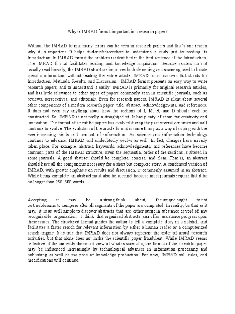 Why Is IMRAD Format Important in A Research Paper | PDF | Academic ...