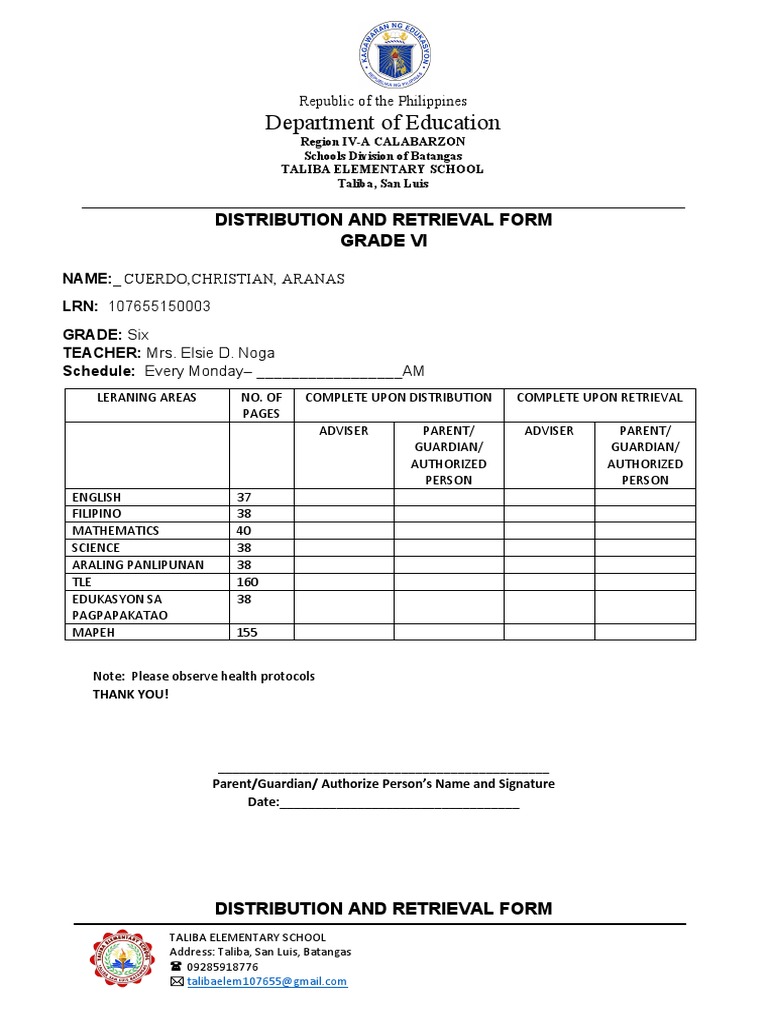 Distribution and Retrieval Form | Download Free PDF | Public ...