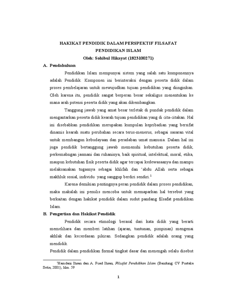 Makalah Hakikat Pendidik Dalam Persfektif Filafat Pendidikan Islam | PDF | Karier & Perkembangan ...