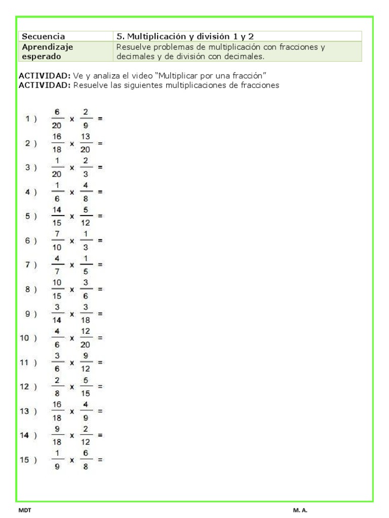 Multiplicación y división con fracciones y decimales | PDF