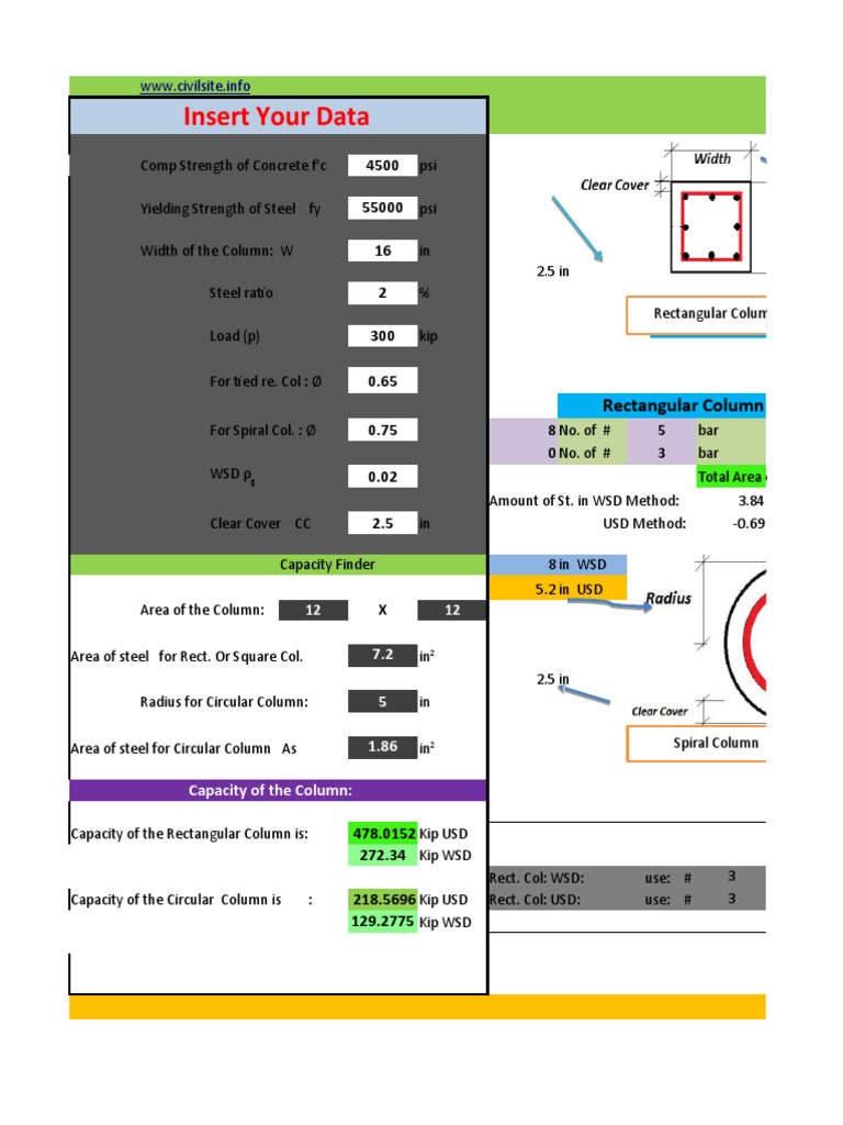 Column Designs Calculation Excel File | PDF | Column | Bending