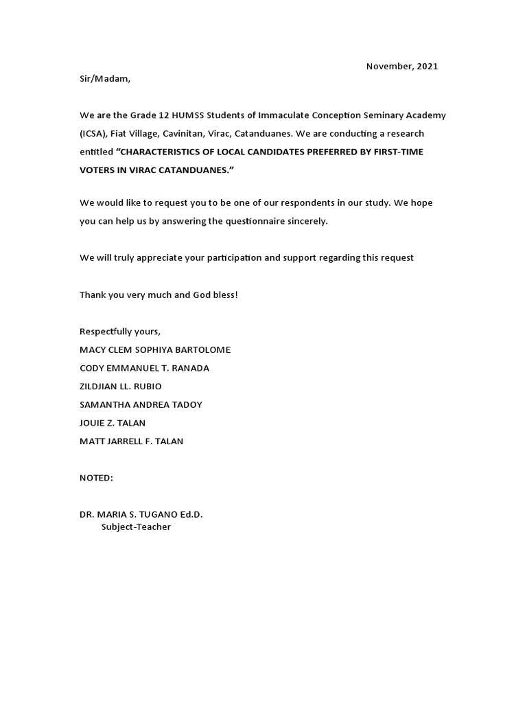 Letter To Respondents | PDF