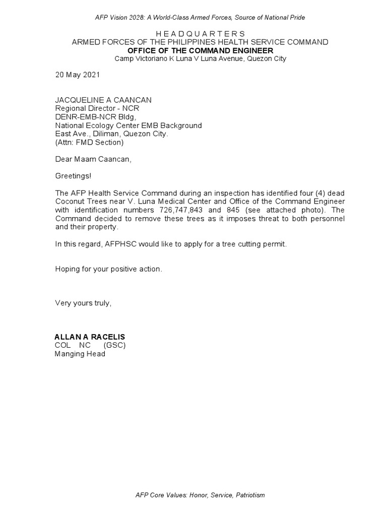 AFP Health Service Tree Cutting Permit Request | PDF