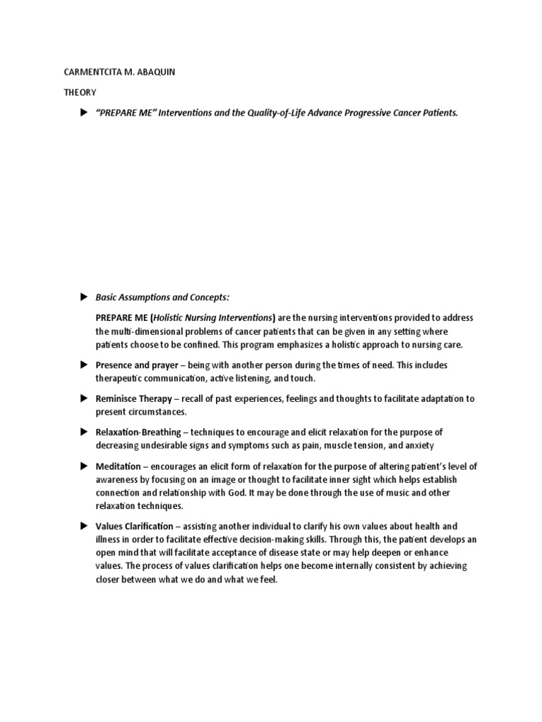 "PREPARE ME" Interventions and The Quality-of-Life Advance Progressive ...