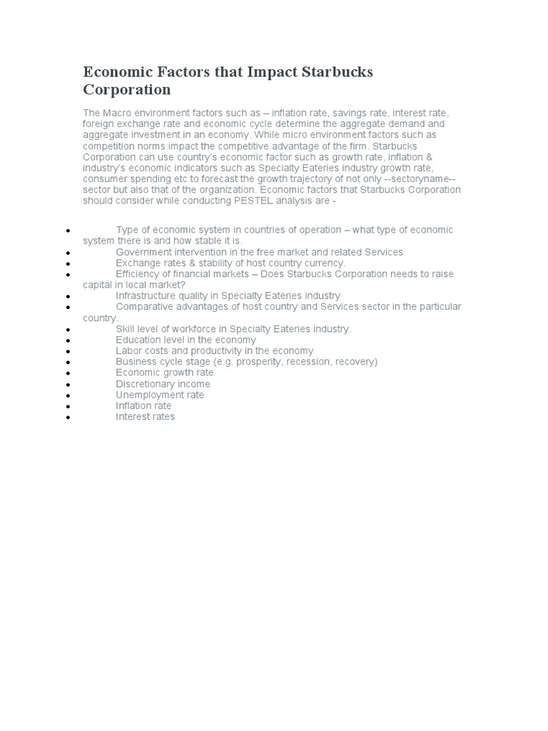Economic Factors That Impact Starbucks Corporation | PDF
