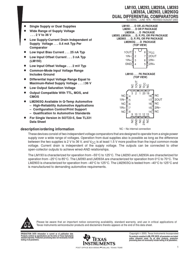 D D D D D D D D D D D: LM193, LM293, LM293A, LM393 LM393A, LM2903 ...