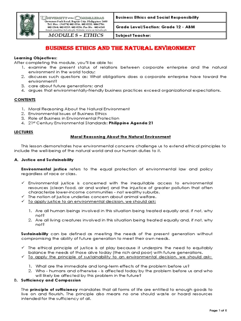 MODULE 8 Bus Ethics | PDF | Sustainability | Business Ethics
