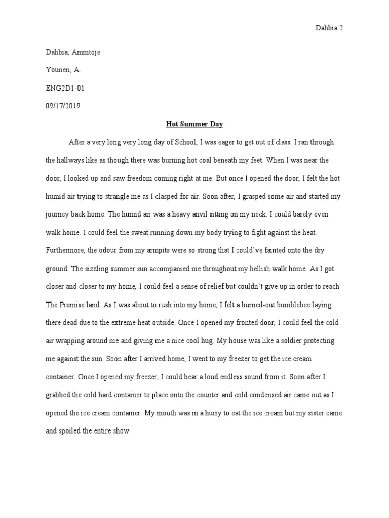Hot Summer Day Descriptive Writing | PDF