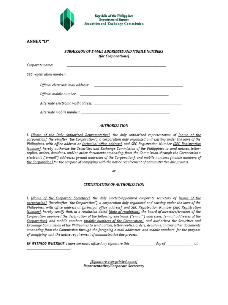 Annex "D": Securities and Exchange Commission | PDF | U.S. Securities ...