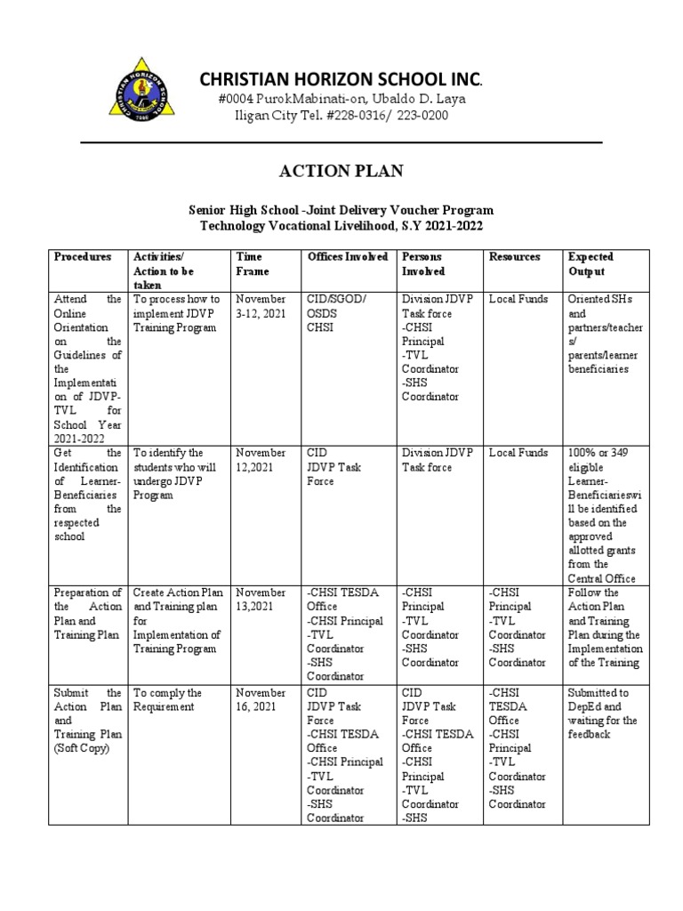 Chsi JDVP Action Plan | PDF