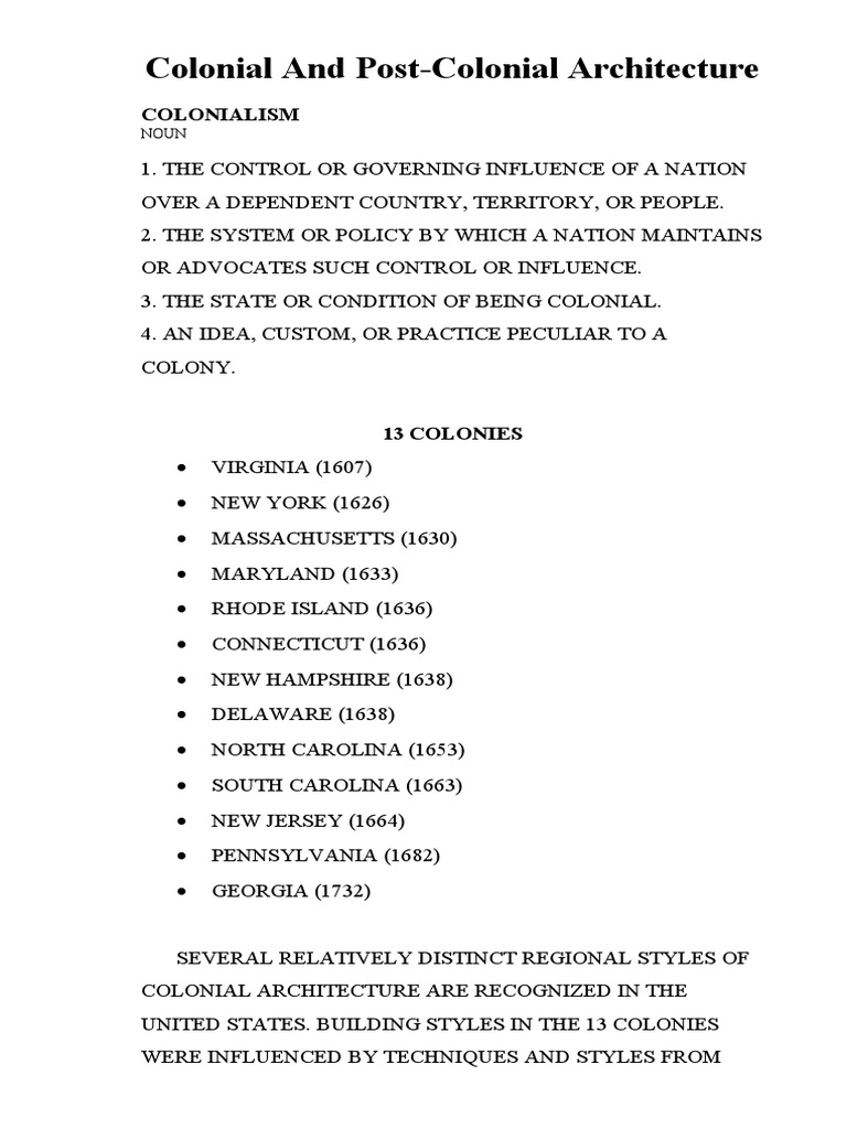 Colonial & Post-Colonial Architecture Styles | PDF | Framing ...