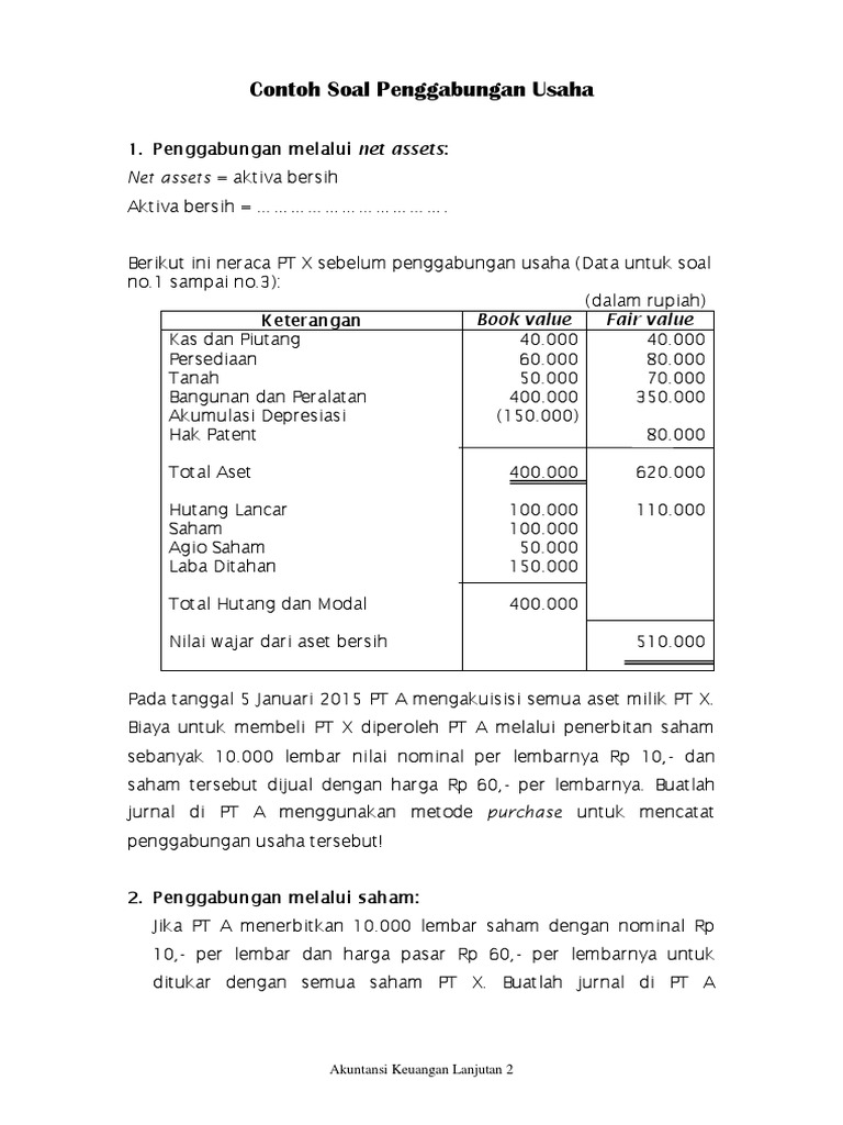 Contoh Soal Penggabungan Usaha | PDF