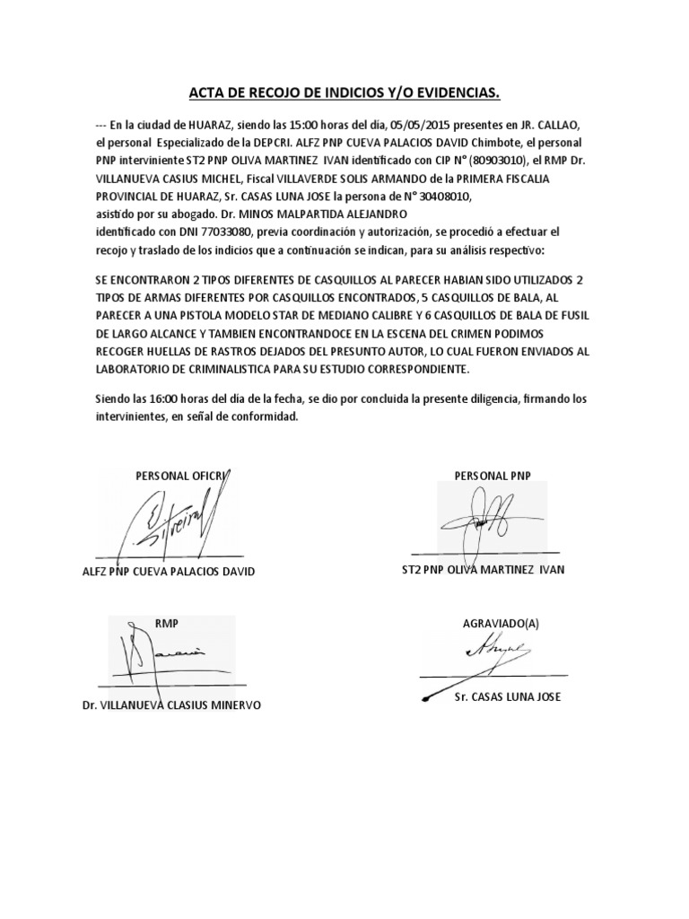 ACTA de Recojo de Indicios y Evidencias | PDF